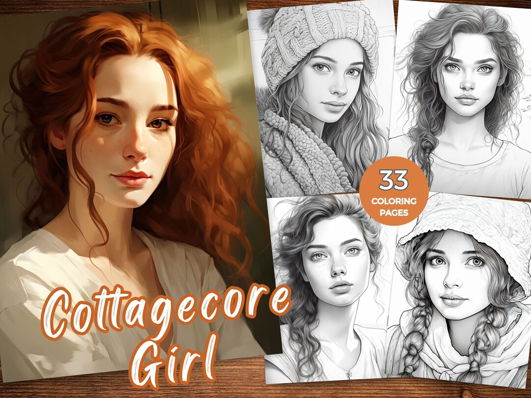 Cottagecore Girl Coloring Pages for Adults Instant Download Cottage ...