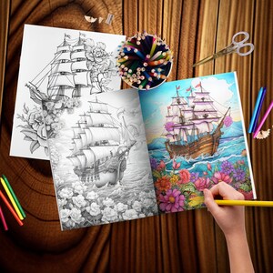 Flower Ship Coloring Pages Pirate Ship Coloring Book Floral Voyage ...