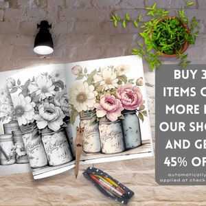Retro Flower Can Coloring Book Vintage Floral Designs for Stress Relief ...