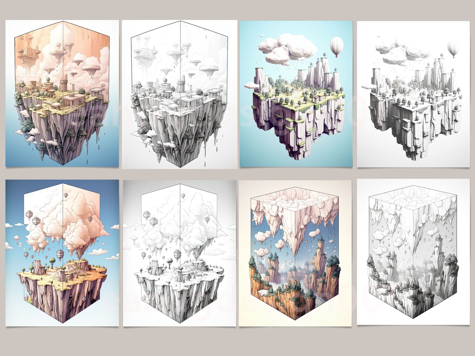 Floating Island in a Sky Box Coloring Pages Fantasy Islands Coloring ...