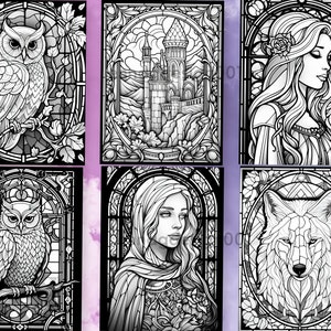 Stained Glass Coloring Pages for Adults, Printable Stained Glass Window ...