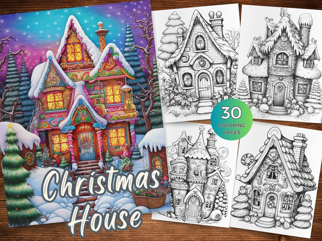 Christmas House Coloring Sheets Gingerbread House Instant Download ...