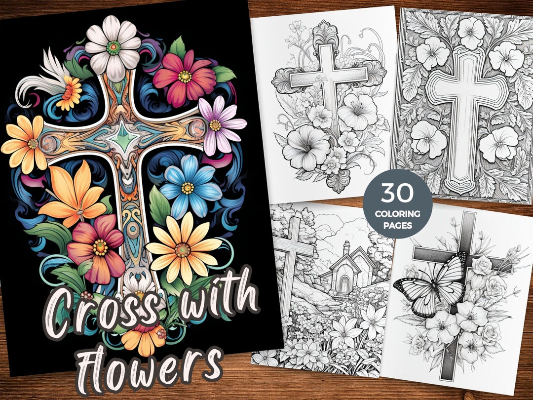 Crosses With Flowers Coloring Book Instant Download Spiritual Floral ...