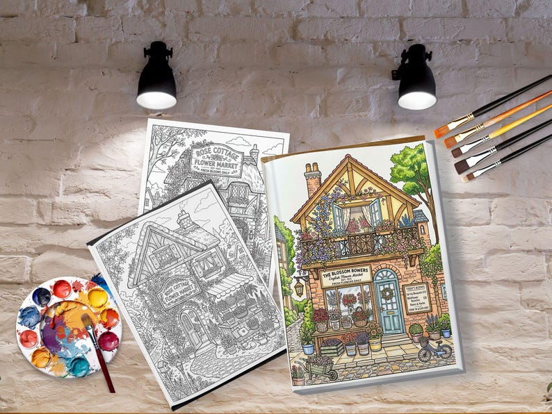 Spring Flower Market Coloring Pages Printable, Parisian Flower Shop ...