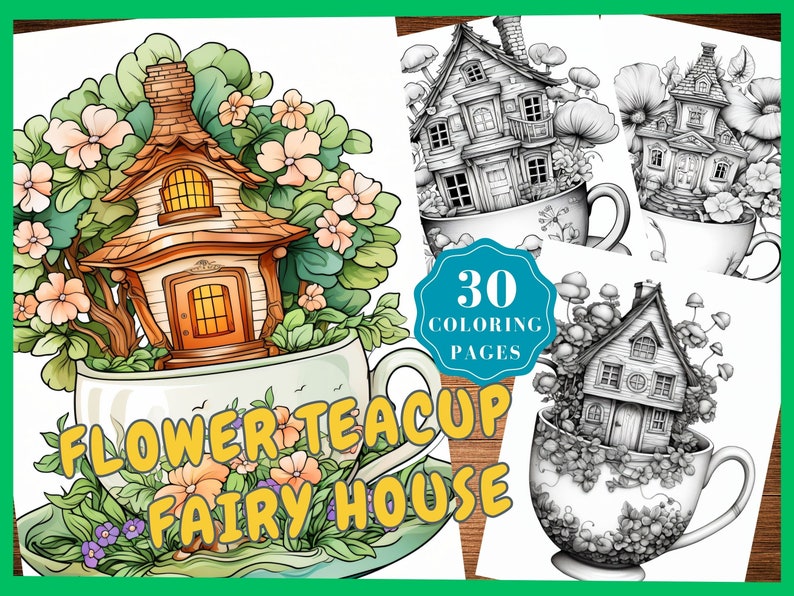 Teacup Flower Coloring Pages Flower Teacup Fairy Homes - Etsy
