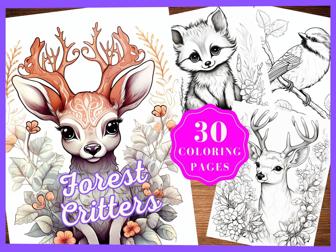 Forest Critters Coloring Page Woodland Animal Colouring Book for Adults ...