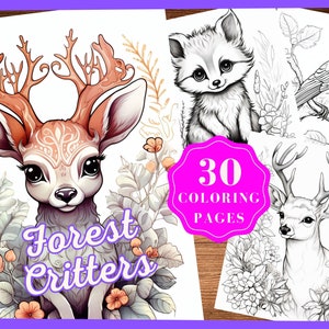 Forest Critters Coloring Page Woodland Animal Colouring Book for Adults ...