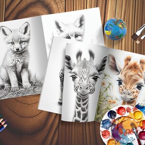 Cute Baby Animals Grayscale Coloring Pages | Printable Adult Coloring ...