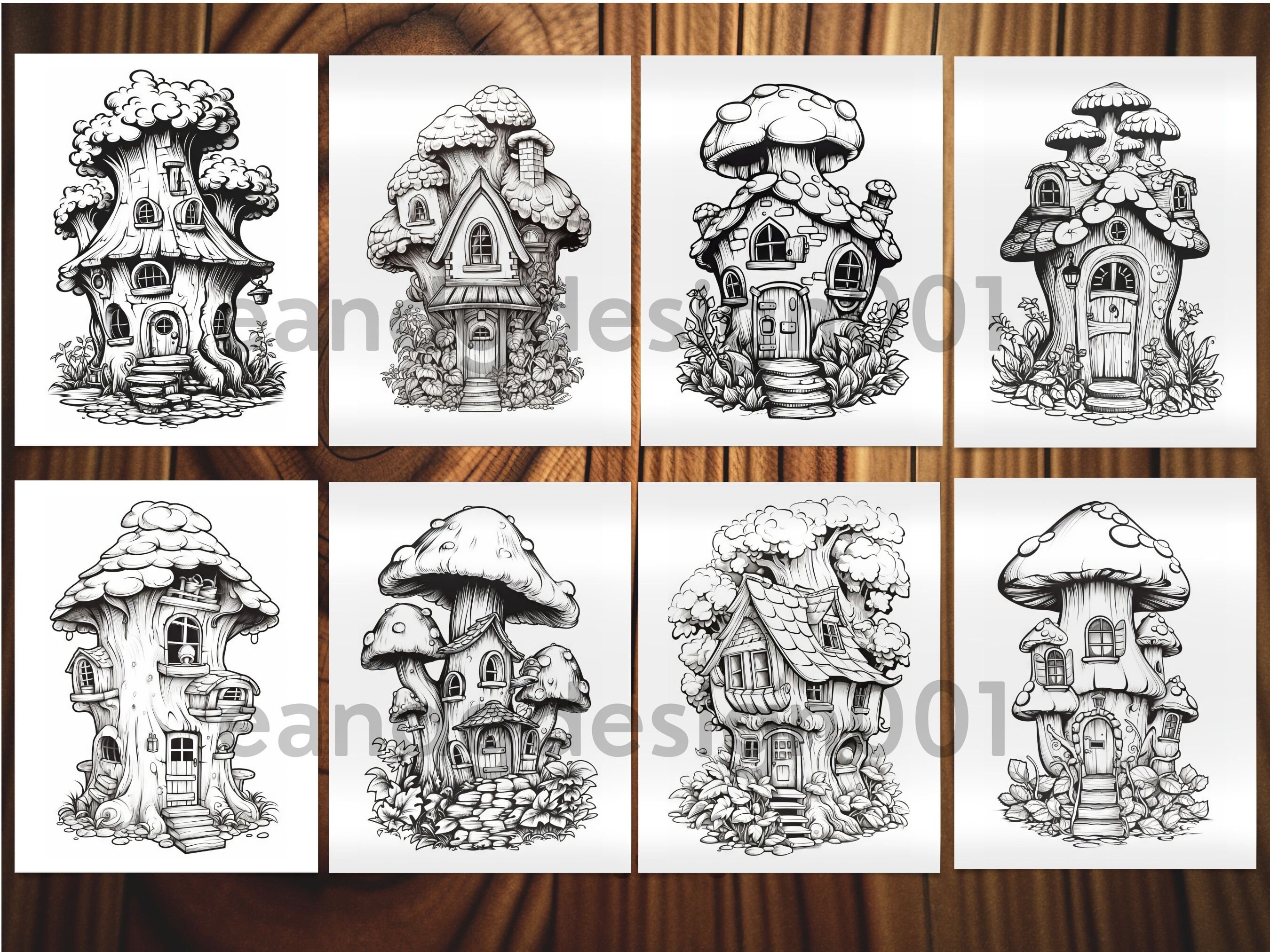 Enchanted Fairy Houses Coloring Page Blooming Fairy House - Etsy