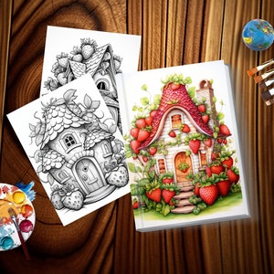 Adorable Strawberry House Coloring Pages for Adults Instant Download ...