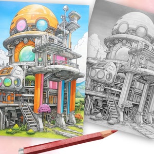 Futuristic Coloring Pages Futuristic House Coloring Book for Adults ...