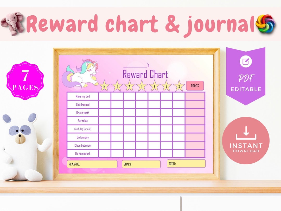 EDITABLE Unicorn Reward Chart & Journal, Unicorn Behavior Chart, Pink ...