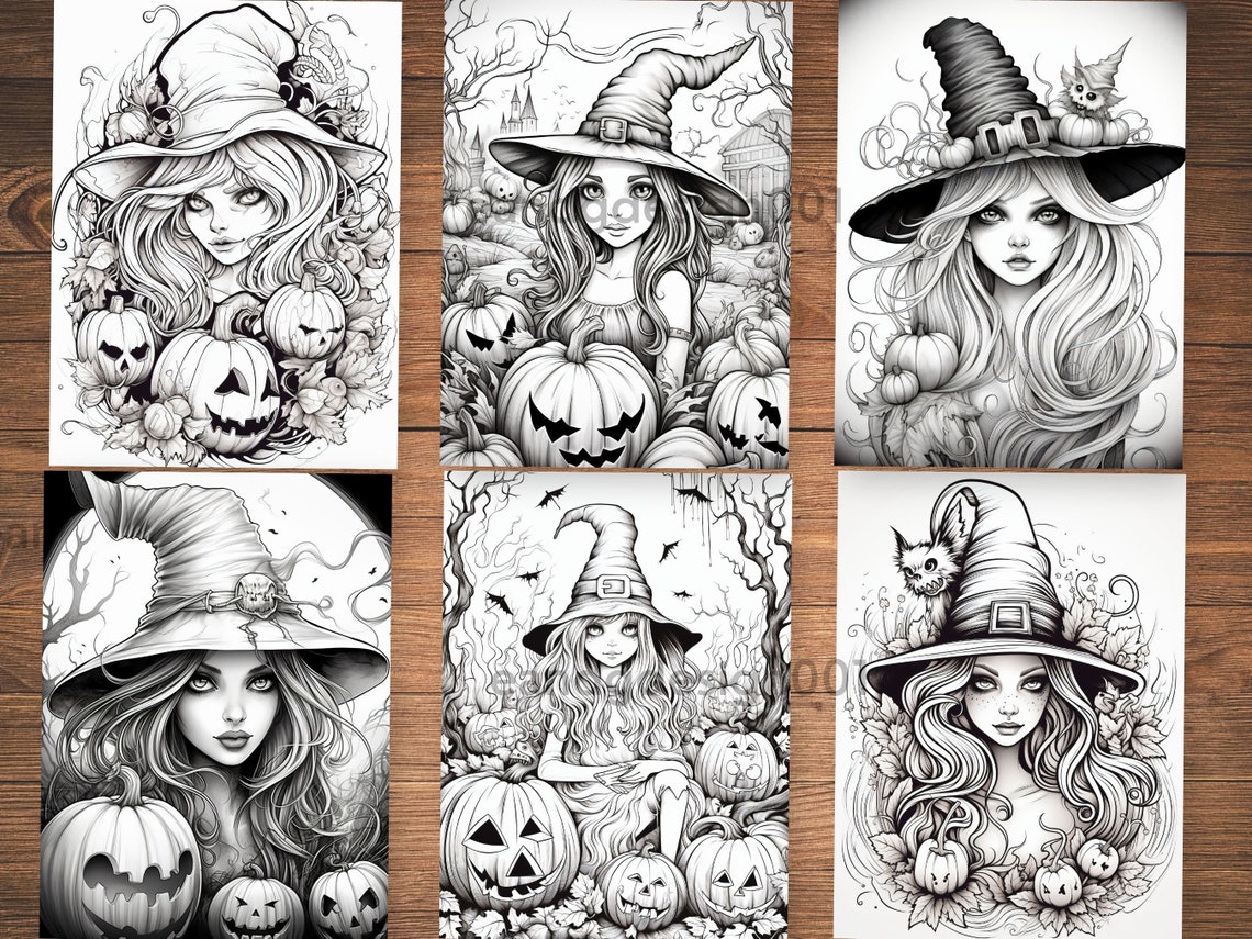 Halloween Witch Coloring Pages Fantasy Coloring Pages Kids - Etsy