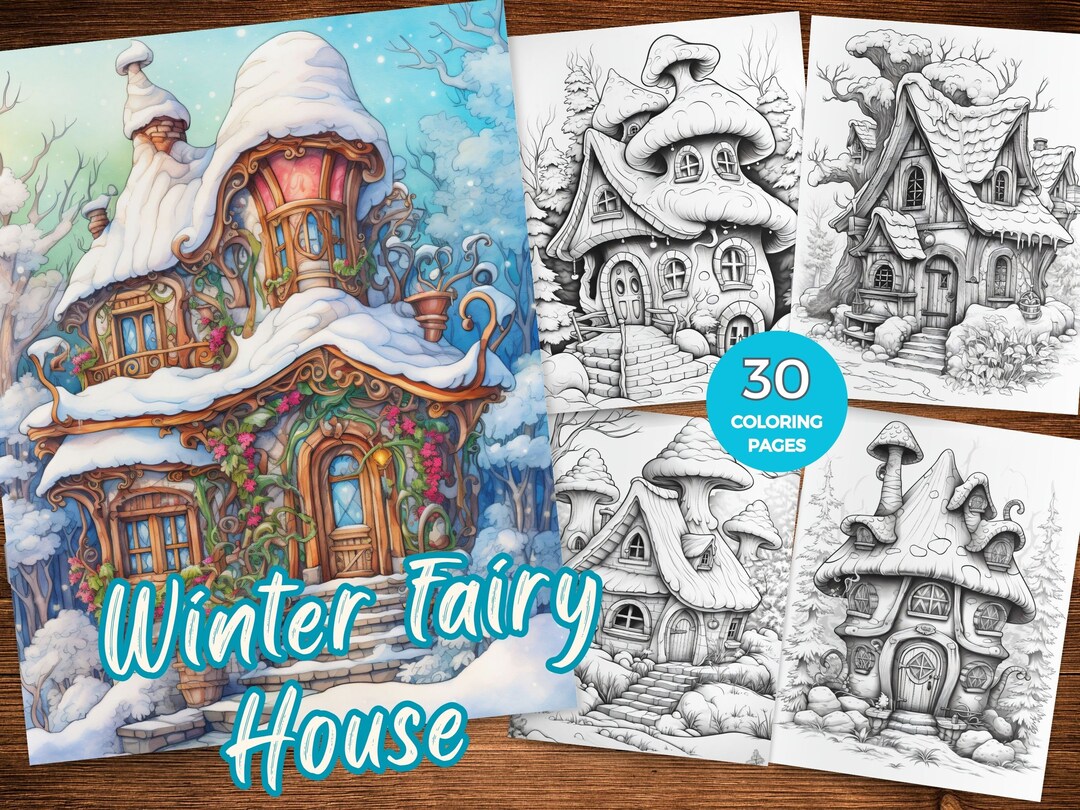 Winter Fairy House Coloring Pages for Adults Winter Fairy Retreat ...