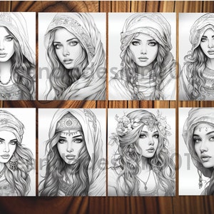 Beautiful Gypsy Girls Coloring Pages for Adults Instant Download Gypsy ...