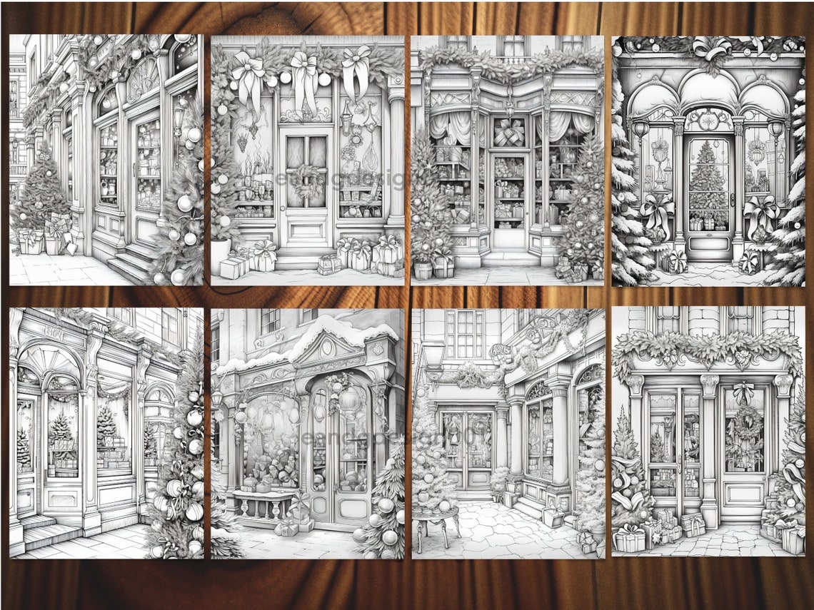 Christmas Storefront Coloring Pages Storefront Grayscale Coloring Book ...