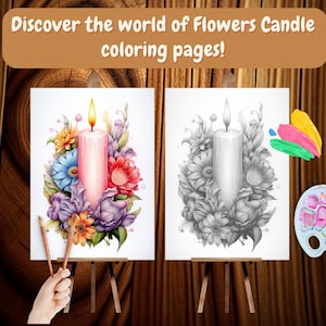 Flower Candle Coloring Pages for Adults Candle and Floral Coloring Book ...