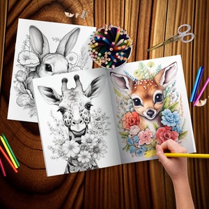 Baby Cute Animals Coloring Pages Floral Baby Animals Coloring Sheets ...