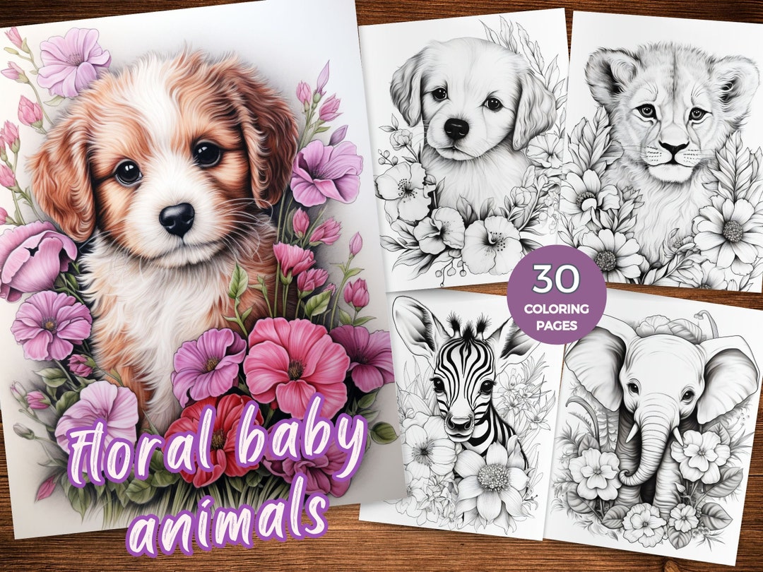 Baby Cute Animals Coloring Pages Floral Baby Animals Coloring Sheets ...