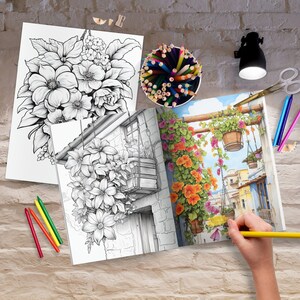 Hanging Flowers Coloring Pages Instant Download Blossom Floral ...