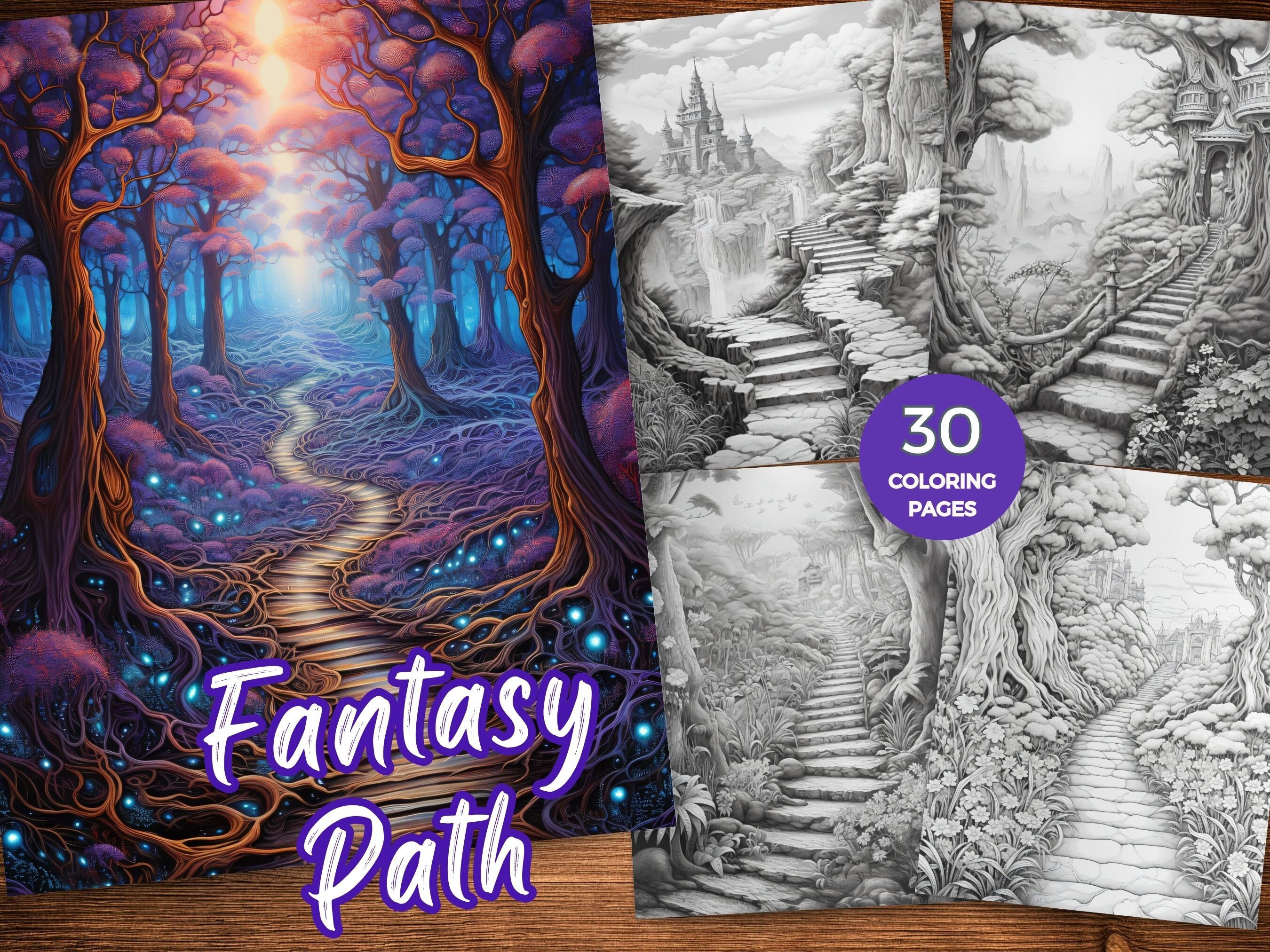 Fantasy Path Coloring Page Enchanted Landscapes Coloring Book Whimsical ...