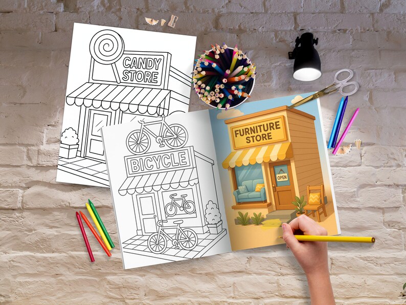 3D Retail Storefront Coloring Page, Printable Boutique, Bakery, Shop ...