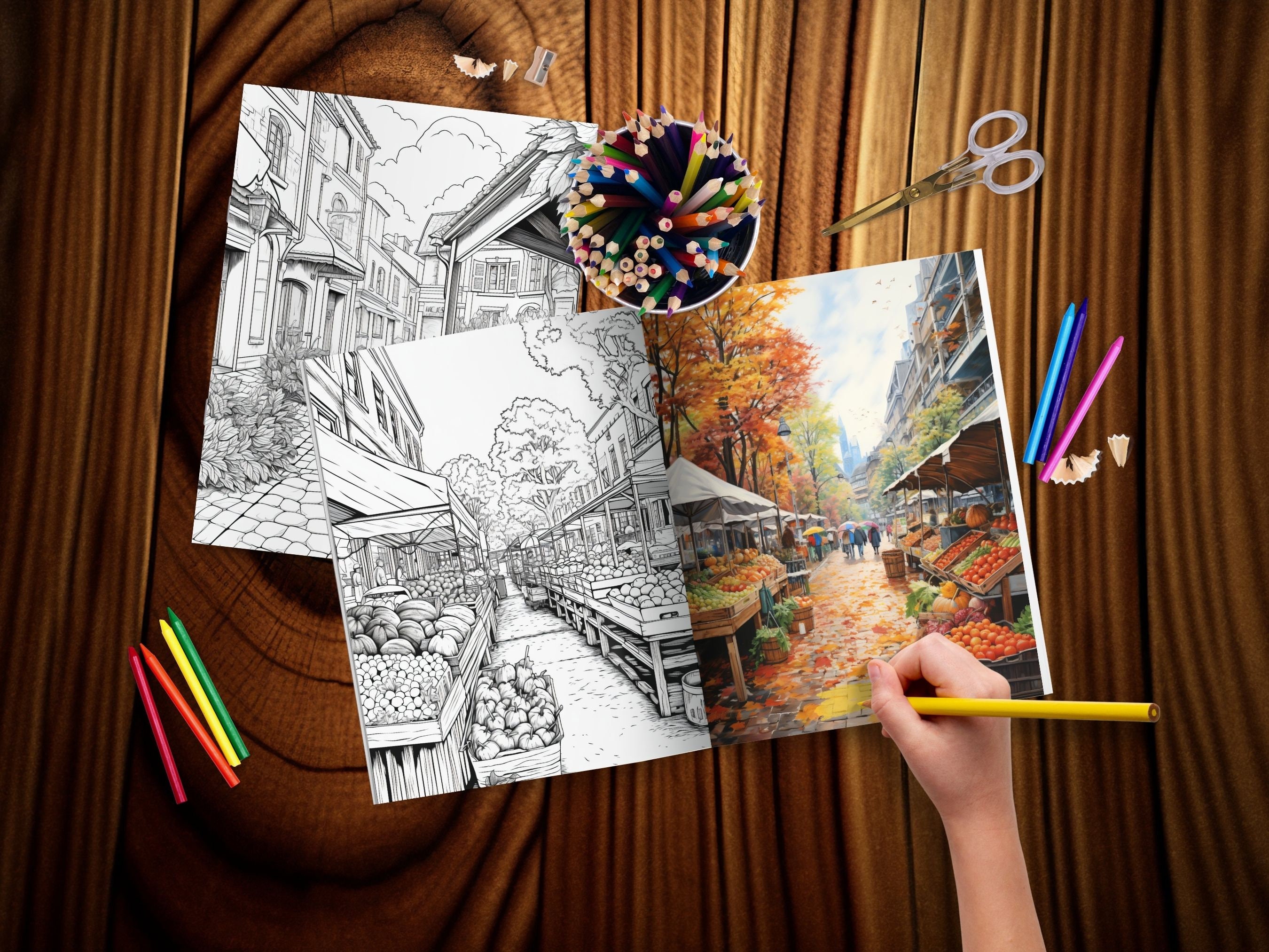 Minimalist Autumn Street Market Coloring Book Printable - Etsy