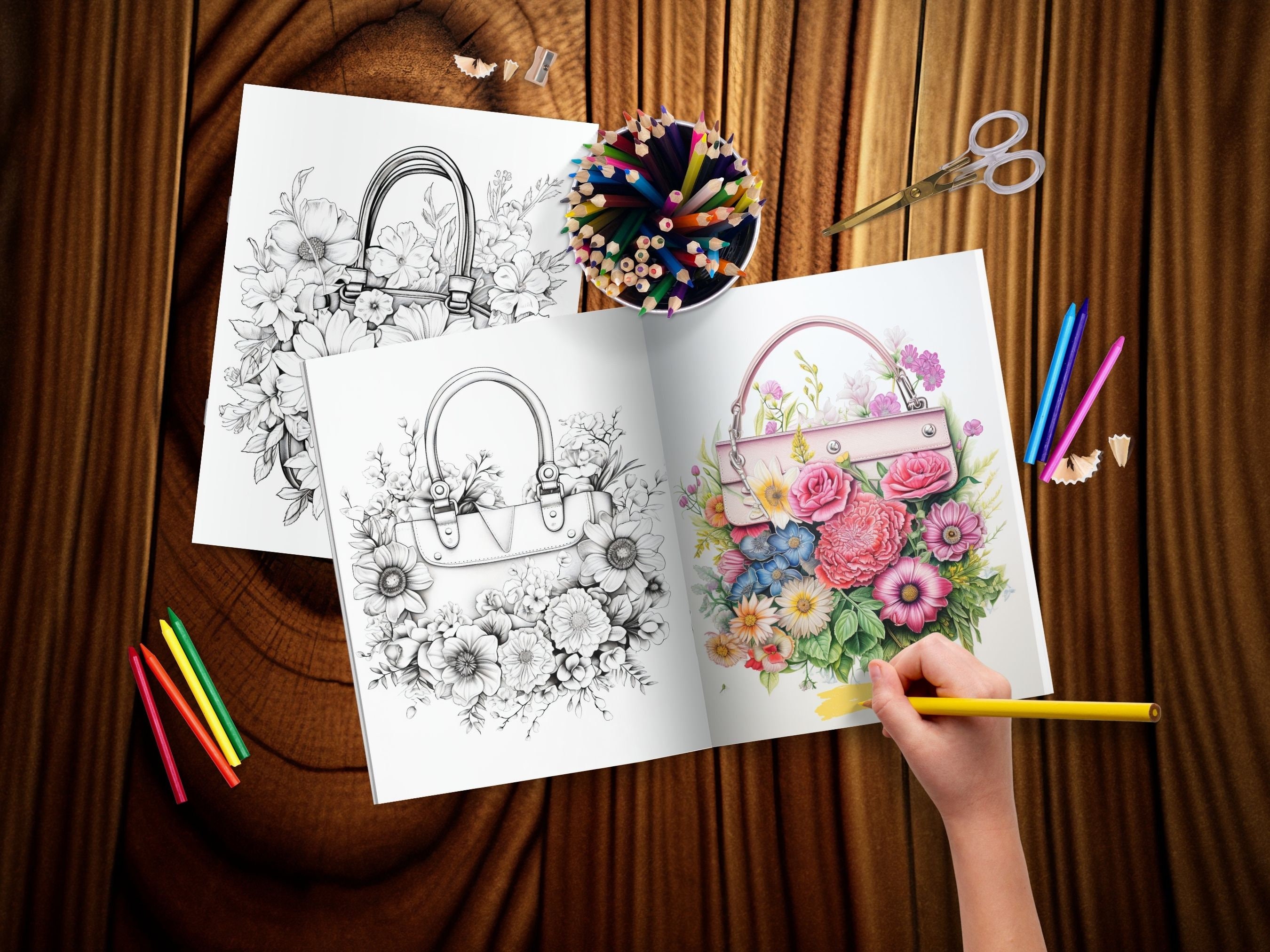Floral Handbags Coloring Pages for Adults Instant Download Vintage ...