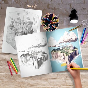 Floating Island in a Sky Box Coloring Pages Fantasy Islands Coloring ...