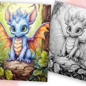 30 Baby Woodland Dragon Fantasy Coloring Page Book,instant Download ...