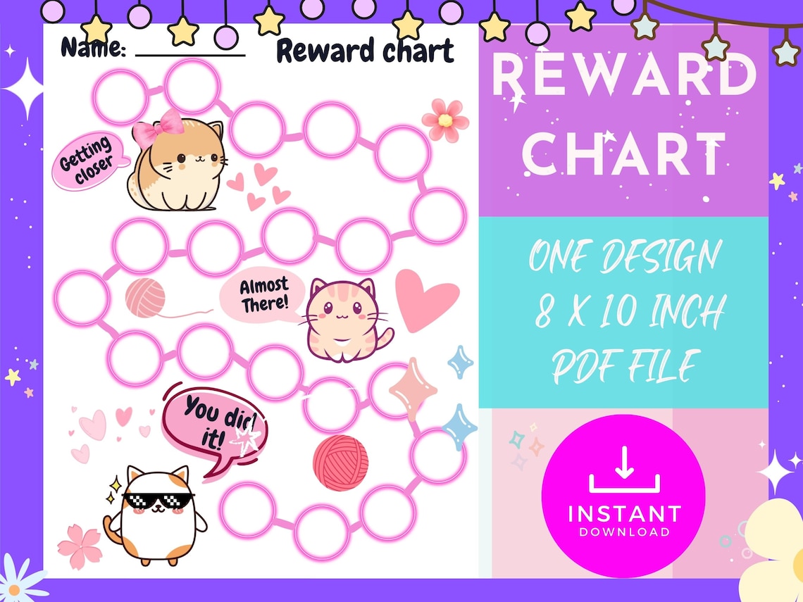 Cats Reward Chart Printable Cats Behavior Chart Daily Chore - Etsy