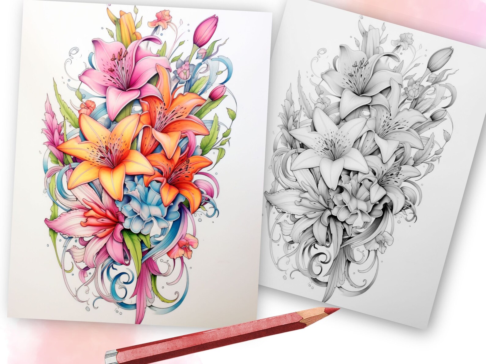 Flower Bouquet Coloring Sheets Instant Download, Printable Flower ...