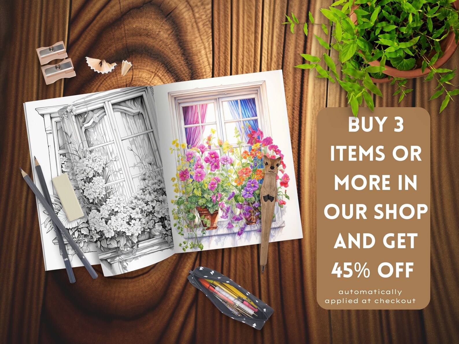Blooming Windows Coloring Pages for Adults Floral Window Coloring ...