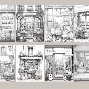 Storefront Coloring Page Storefront Grayscale Coloring Book Instant ...