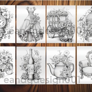 Blooming Antiques Coloring Pages for Adults Instant Download Floral ...