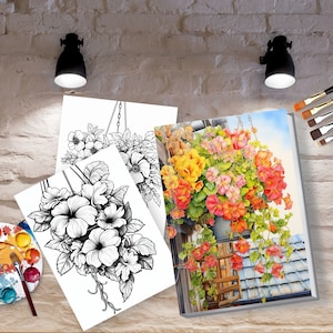Hanging Flowers Coloring Pages Instant Download Blossom Floral ...