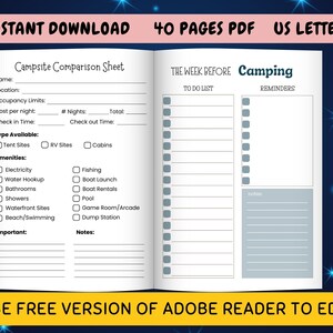 Editable Camping Trip Planner Printable, INSTANT DOWNLOAD, Camping ...