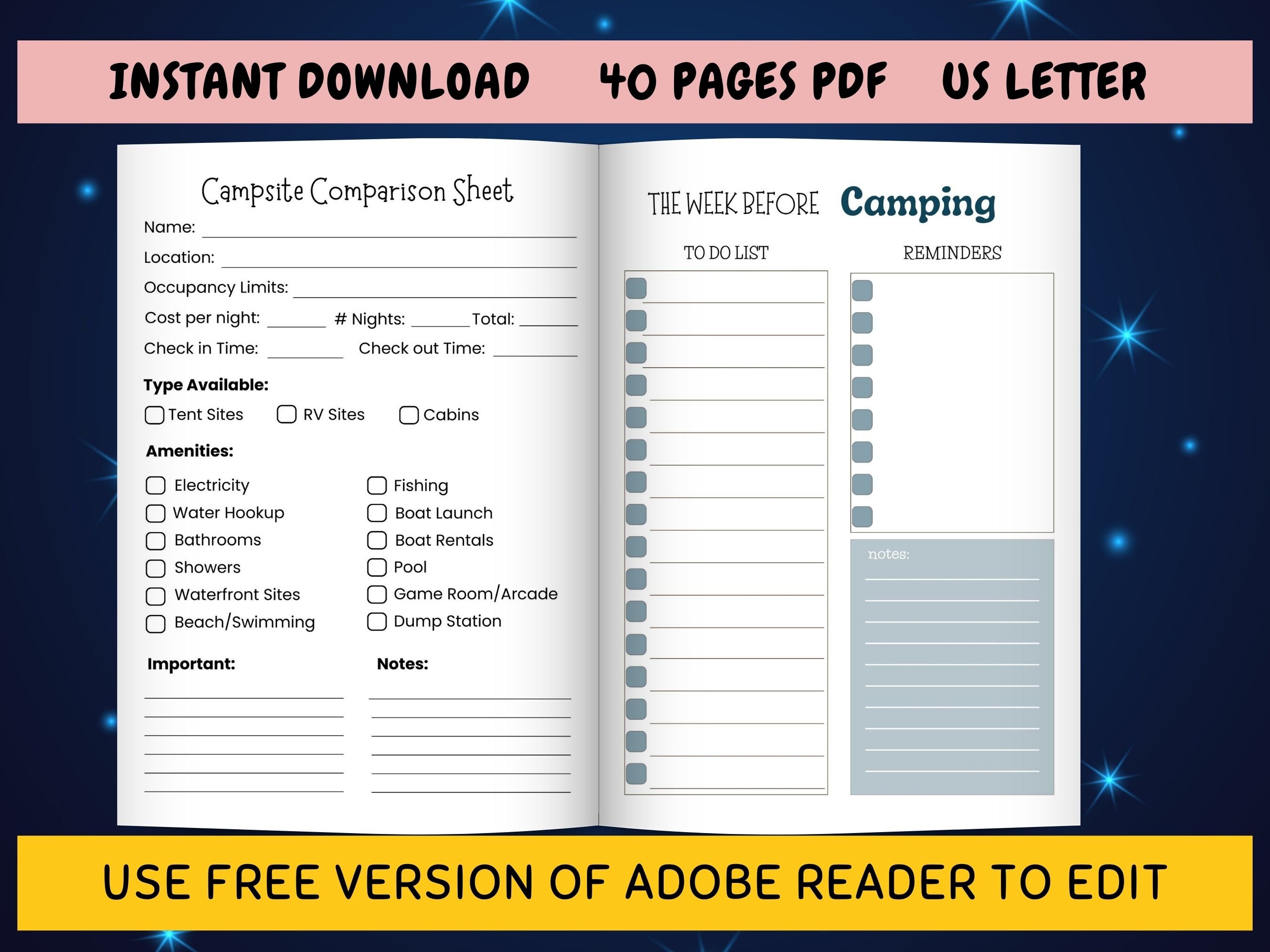 Editable Camping Trip Planner Printable, INSTANT DOWNLOAD, Camping ...