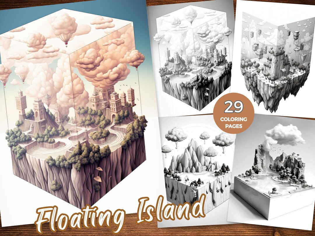 Floating Island in a Sky Box Coloring Pages Fantasy Islands Coloring ...