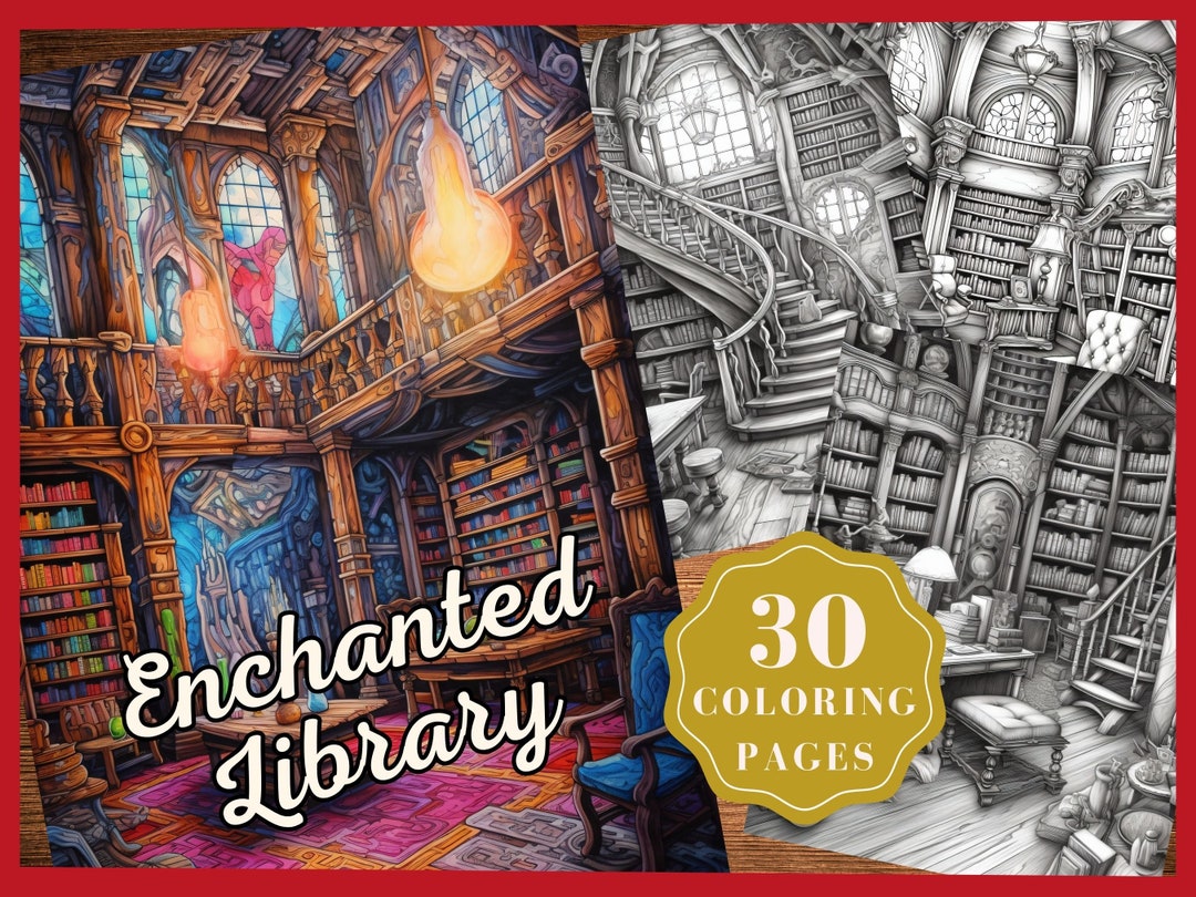 Enchanted Library Coloring Page Book, Fantasy Coloring Book, Adult ...
