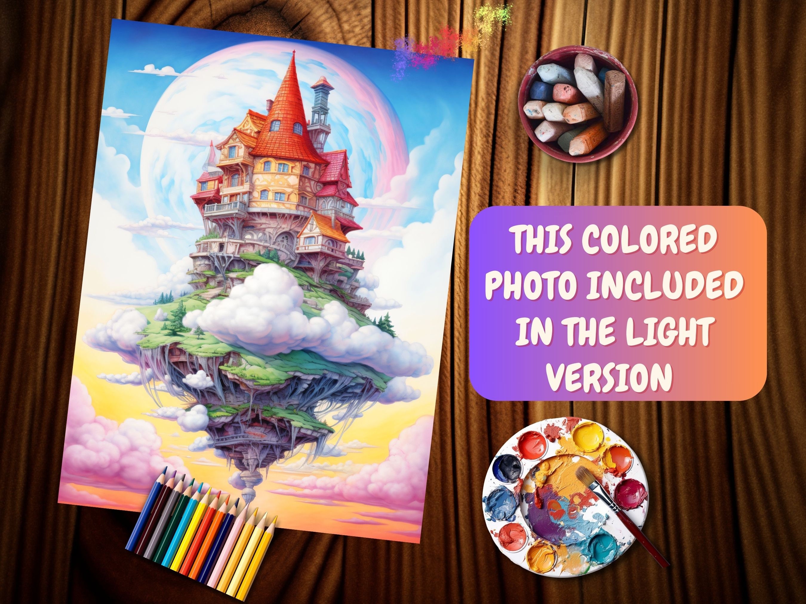 Fantasy Sky House Coloring Pages for Adults Sky Castle Coloring Sheets ...