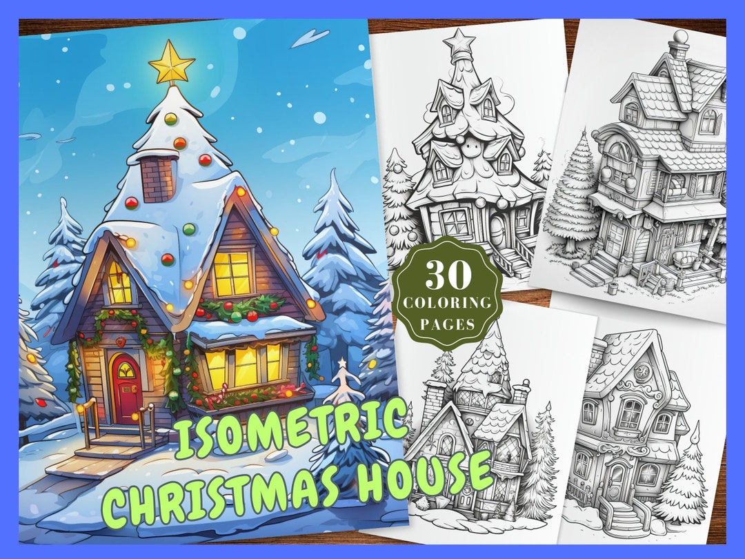 Isometric Coloring Page Isometric Christmas House Coloring Page for ...