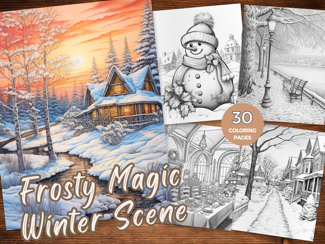 Coloring Winter Scene Coloring Pages Printable Winter Christmas Scene ...