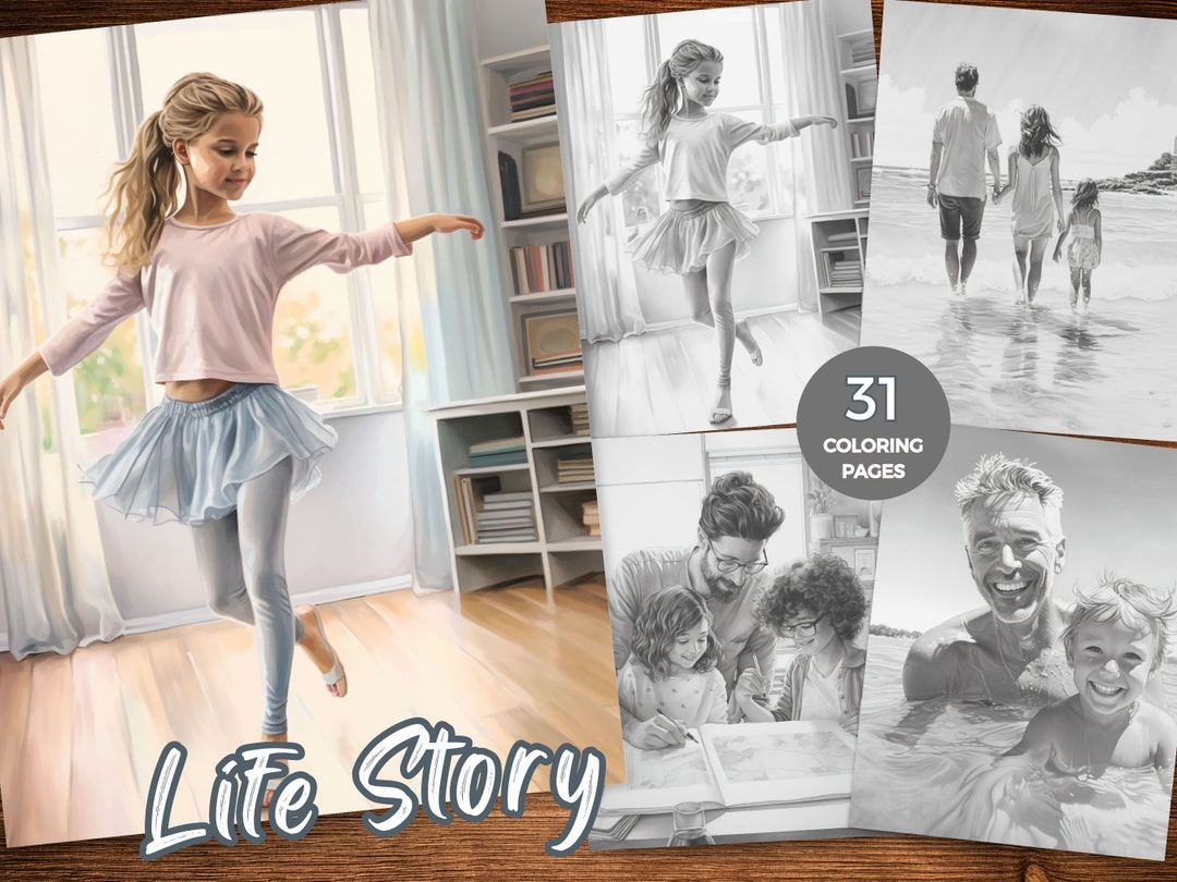 Life's Story Grayscale Coloring Book Instant Download Printable PDF ...