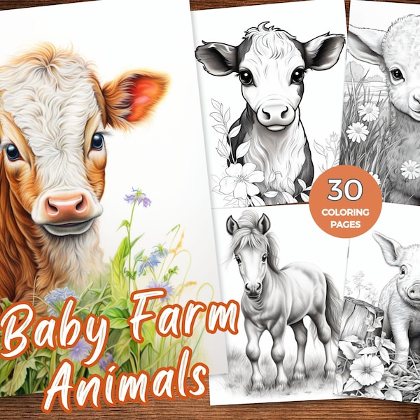 Baby Farm Animal Coloring Pages - Etsy