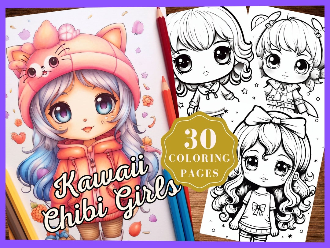 Kawaii Girl Coloring Pages, Cute Coloring Pages, Kids and Adults ...