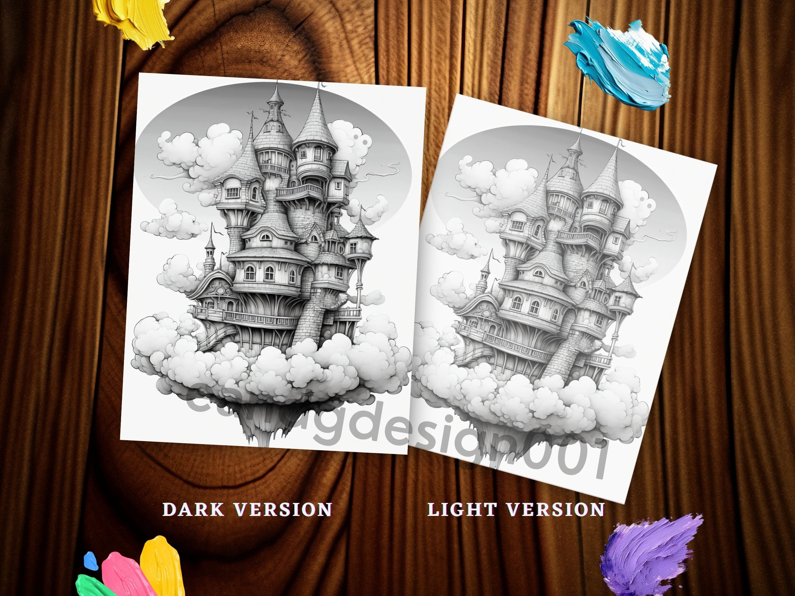 Fantasy Sky House Coloring Pages for Adults Sky Castle Coloring Sheets ...