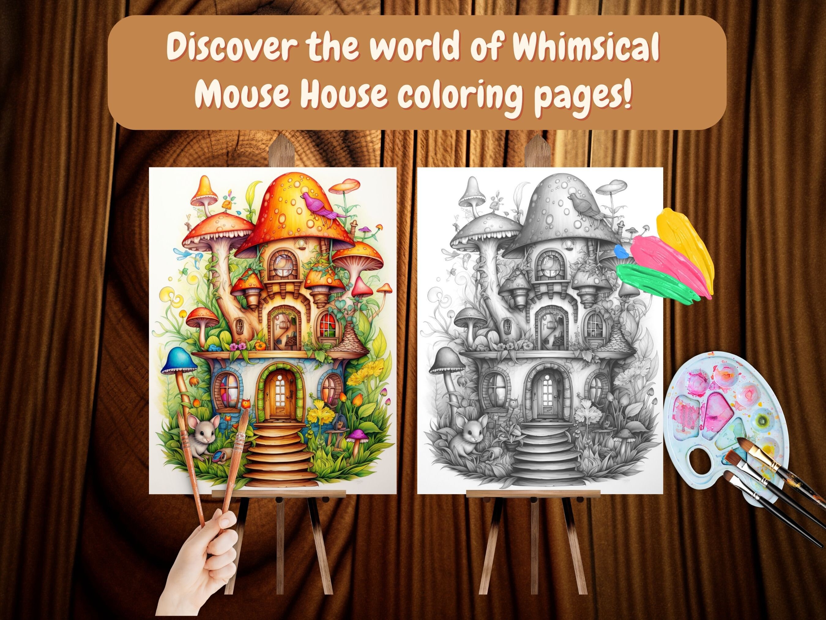 Whimsical Mouse House Coloring Pages Magical Mouse House - Etsy