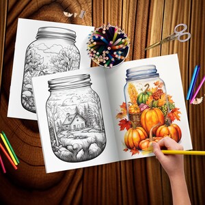 Autumn in A Jar Coloring Pages Fall Coloring Pages Printable Grayscale ...