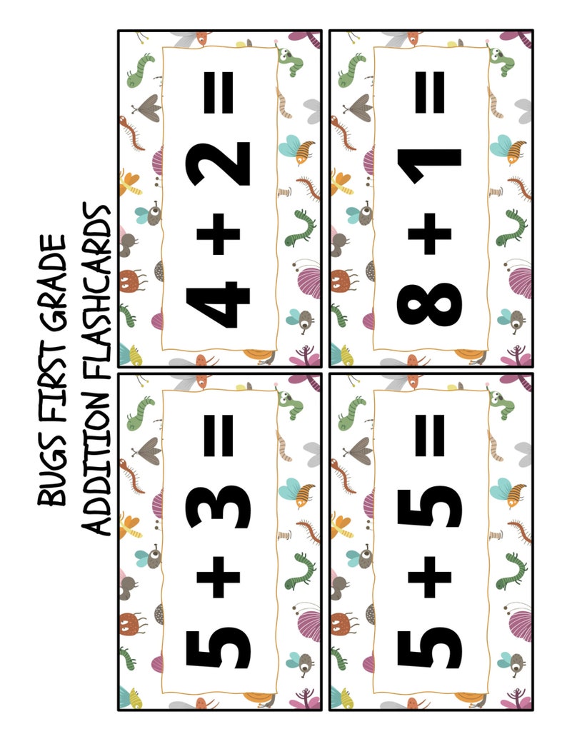 Addition Flashcards Printable Bugs First Grade Math Worksheets for Kids ...
